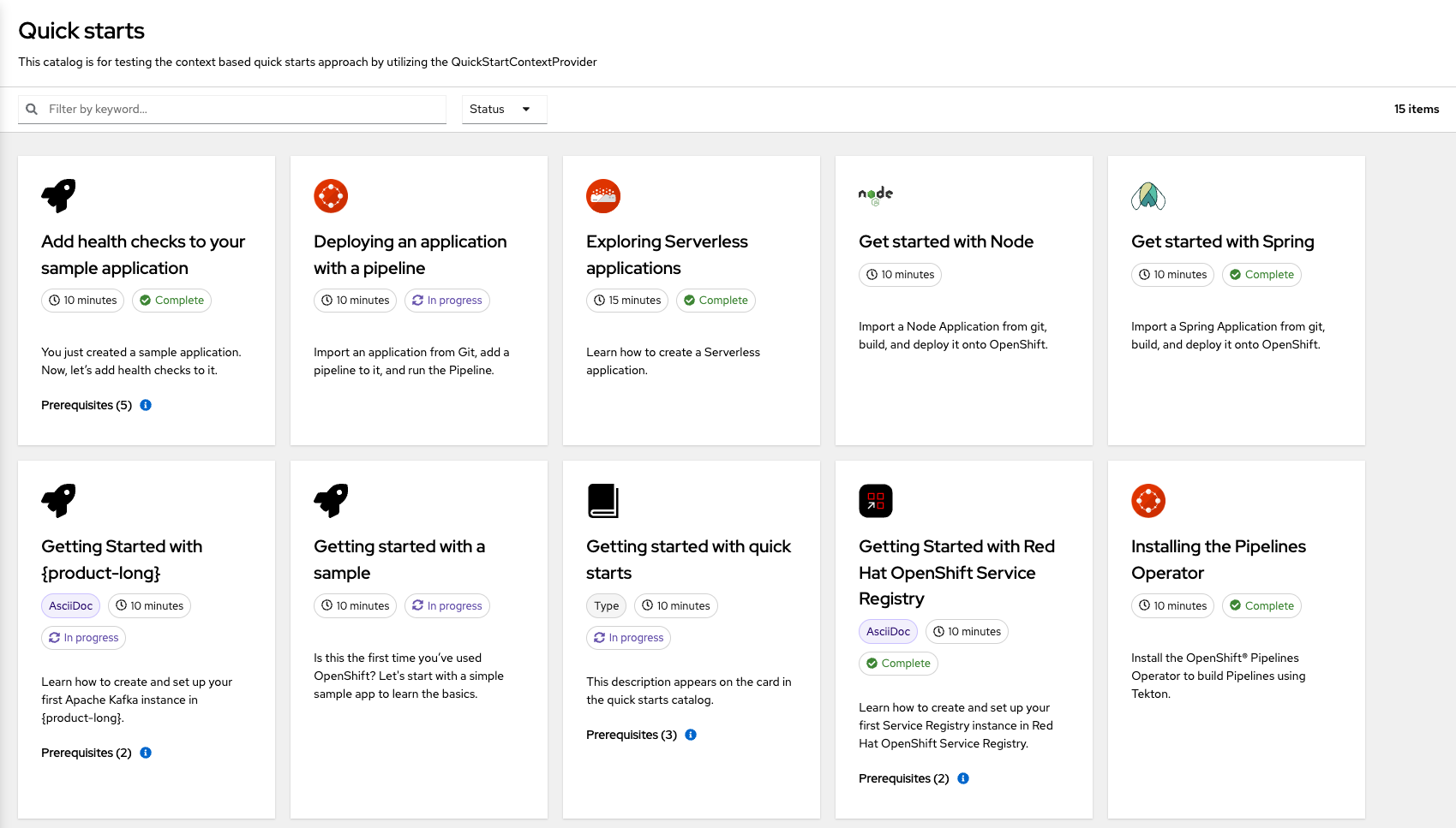 PatternFly 4 • Quick starts